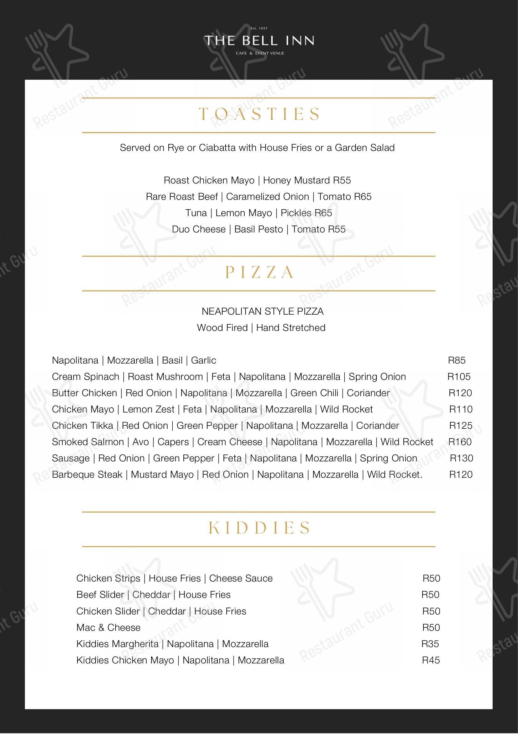 Menu at The Bell Inn Cafe & Events, Durban North