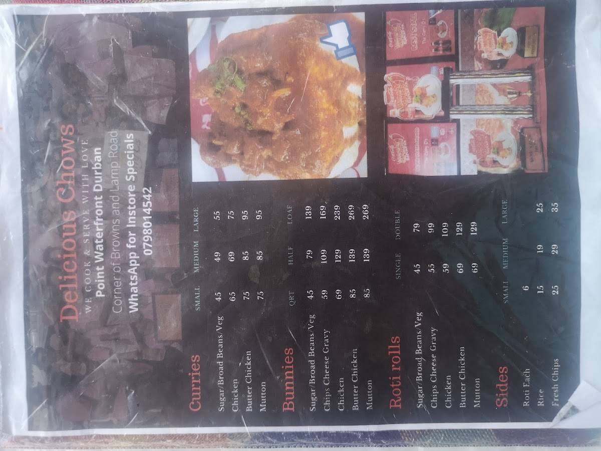Menu at The Curry Os Point Waterfront restaurant, Durban