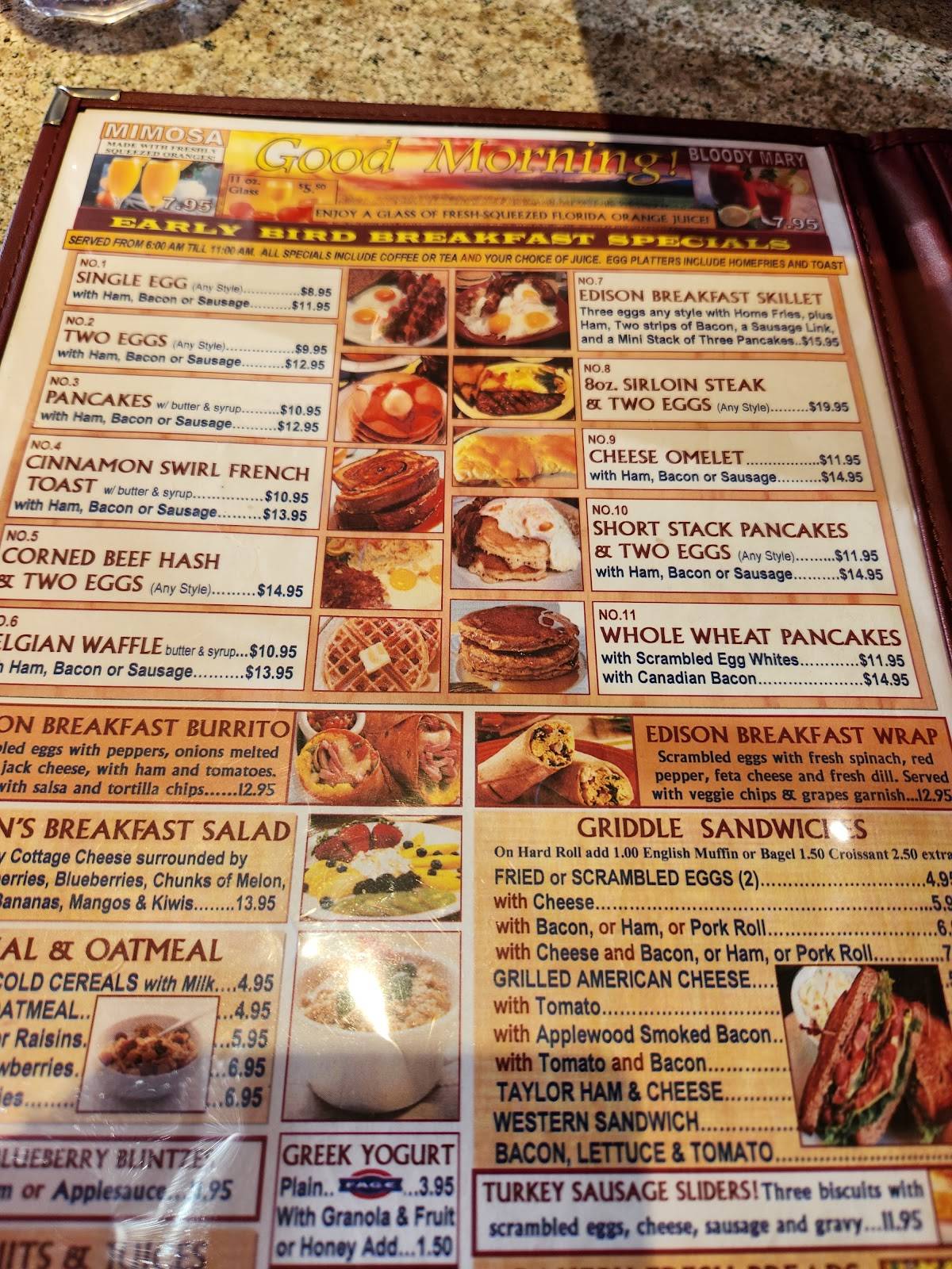 Menu at The Edison Diner restaurant, Edison