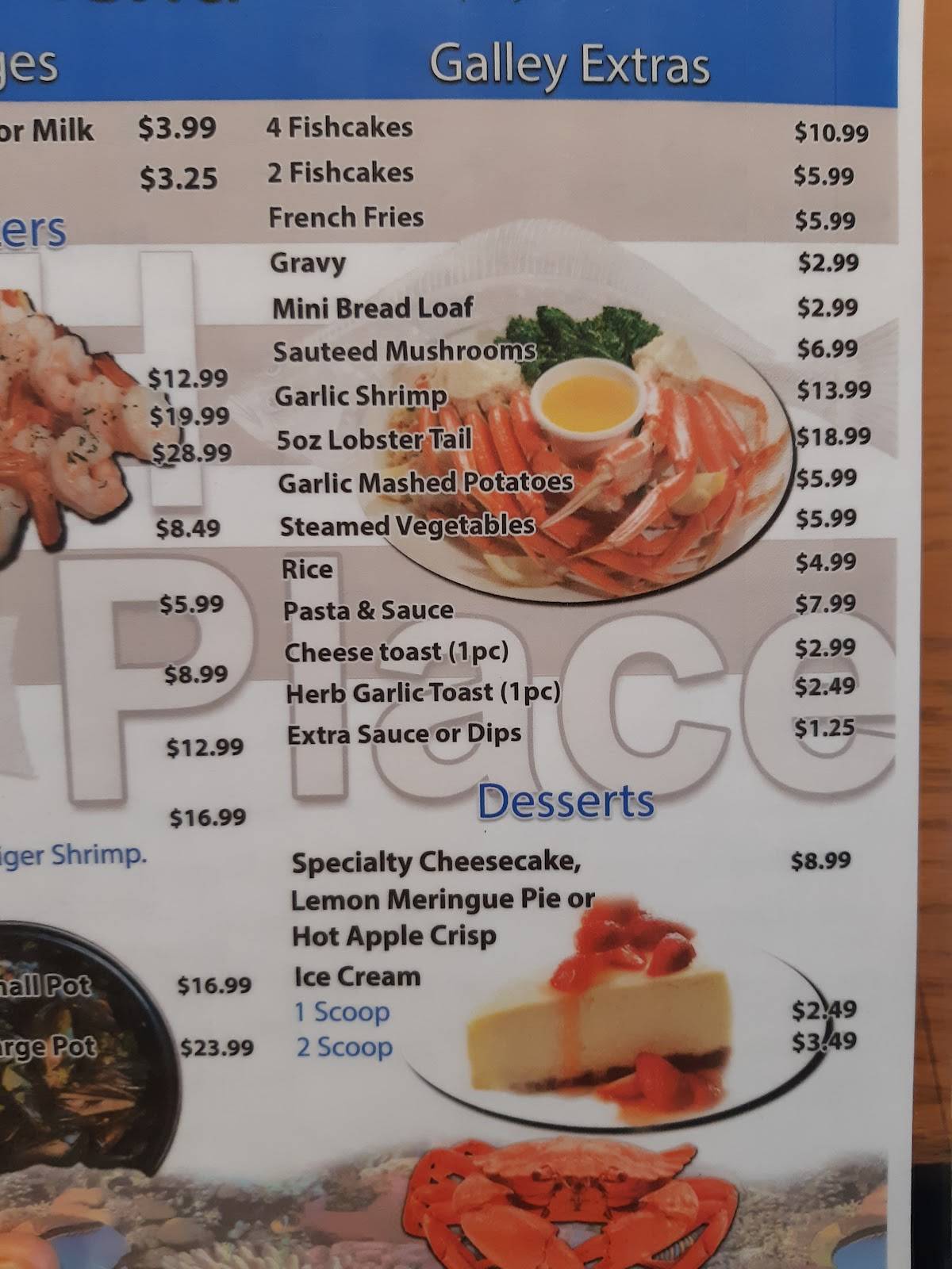 Menu at The Fish Place restaurant, Fort McMurray