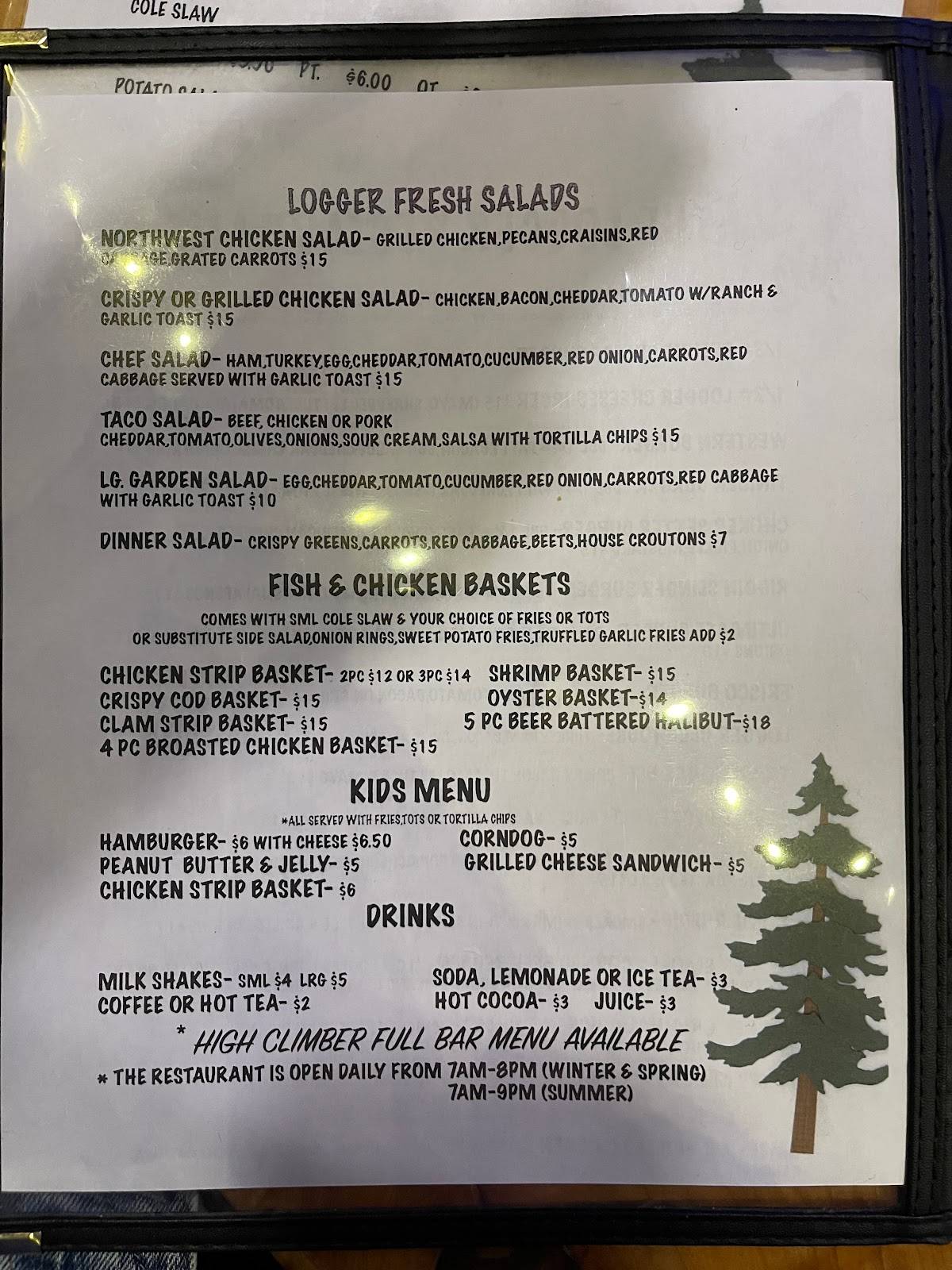 Menu at The Logger Restaurant, Knappa