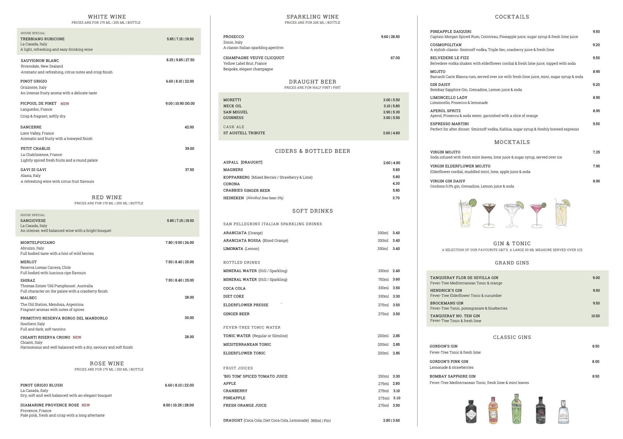 Menu at The Old Guinea restaurant, Potters Bar