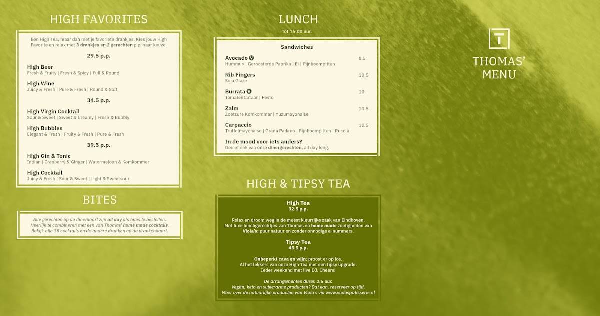 Menu at Thomas, Eindhoven