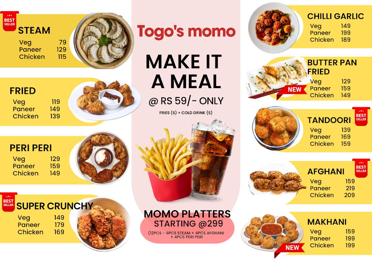 Menu at Togo's momo, Lucknow, K-830
