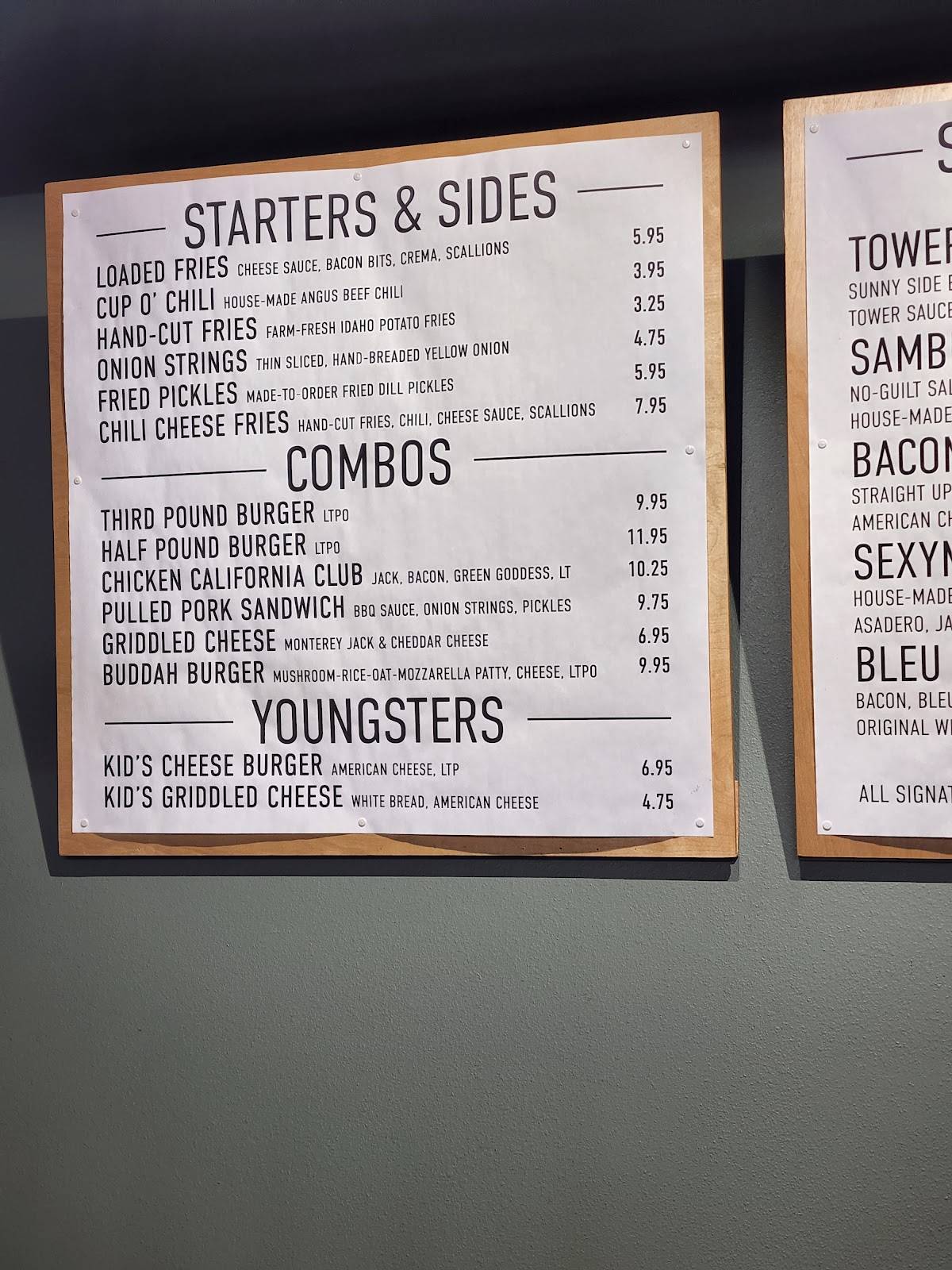 Menu at Tower Burger Co. restaurant, McAllen