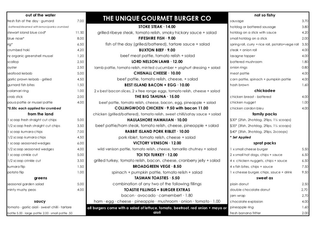 Menu at Two Little Fish restaurant, Nelson, 231 Nayland Rd