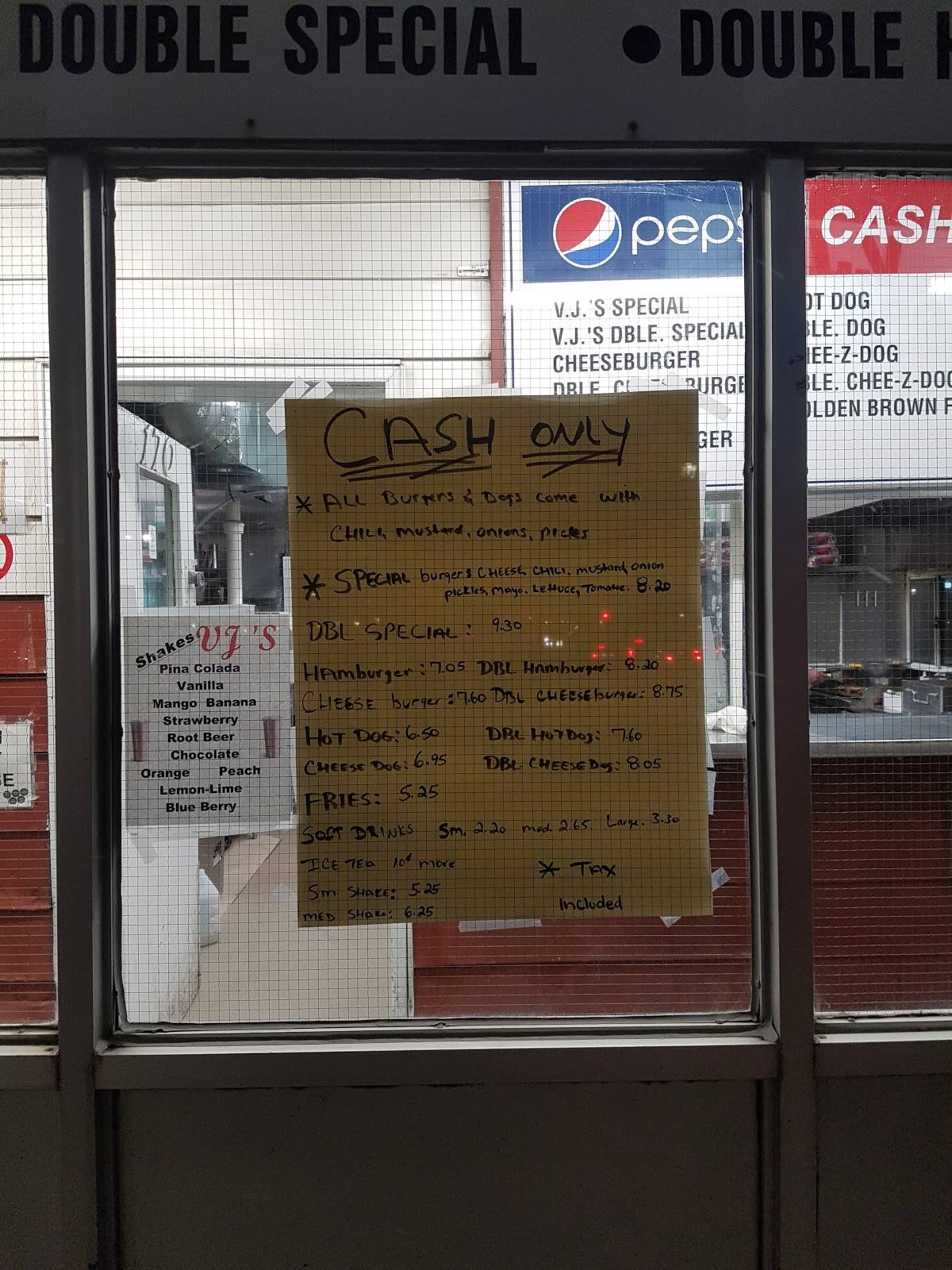 Menu at VJ's Drive Inn restaurant, Winnipeg
