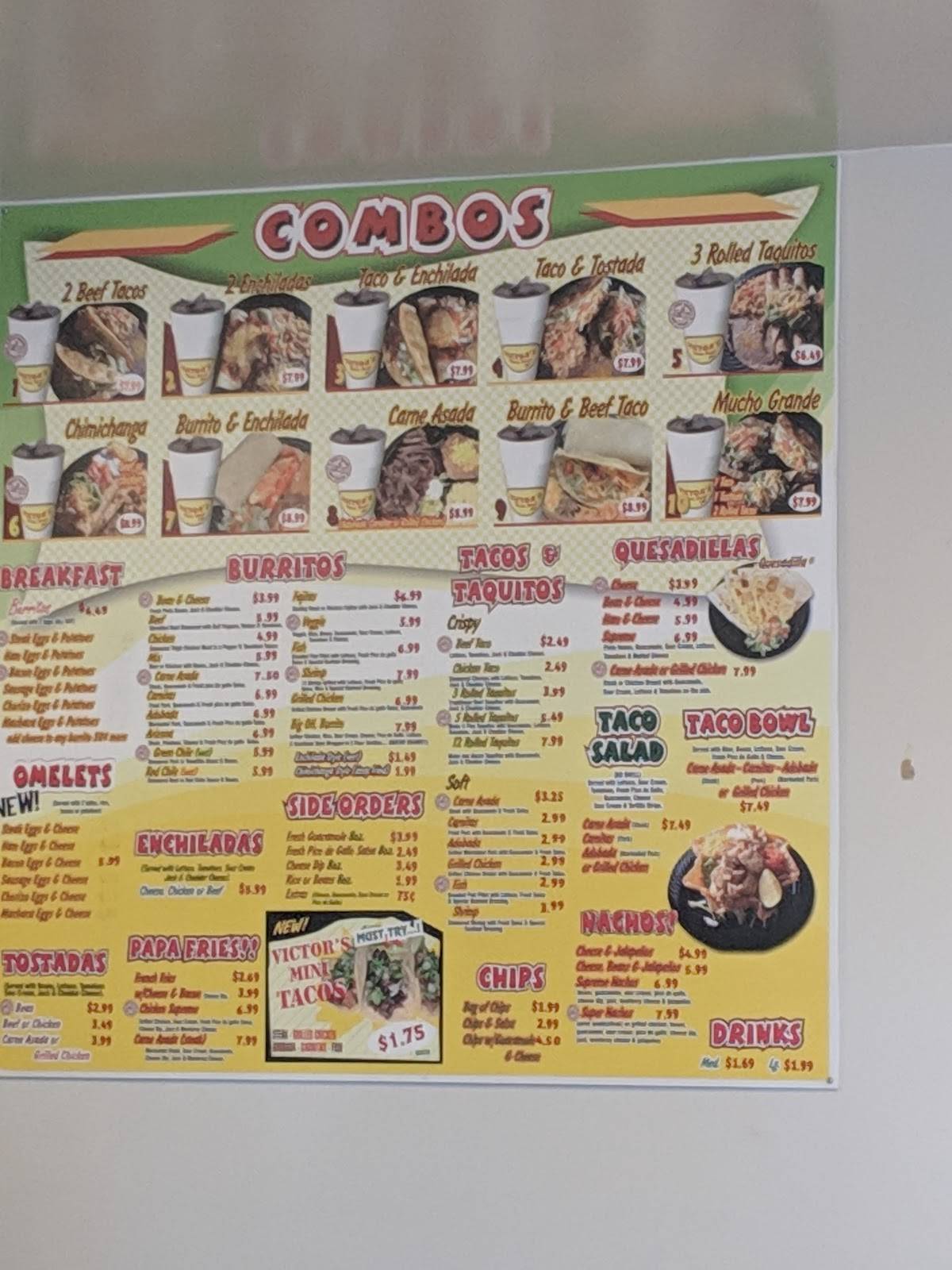 Menu at Victor's Taco Shop restaurant, Dayton, Chambersburg Rd