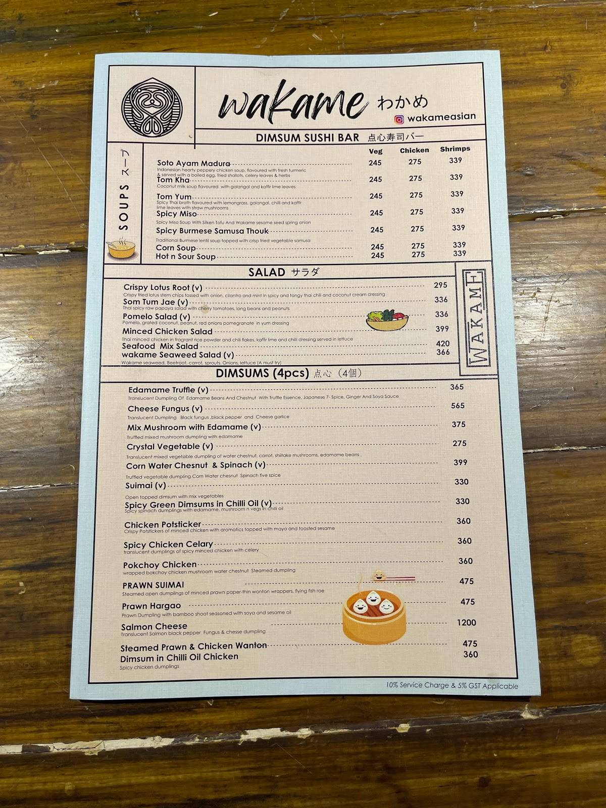 Menu at Wakame, Bengaluru