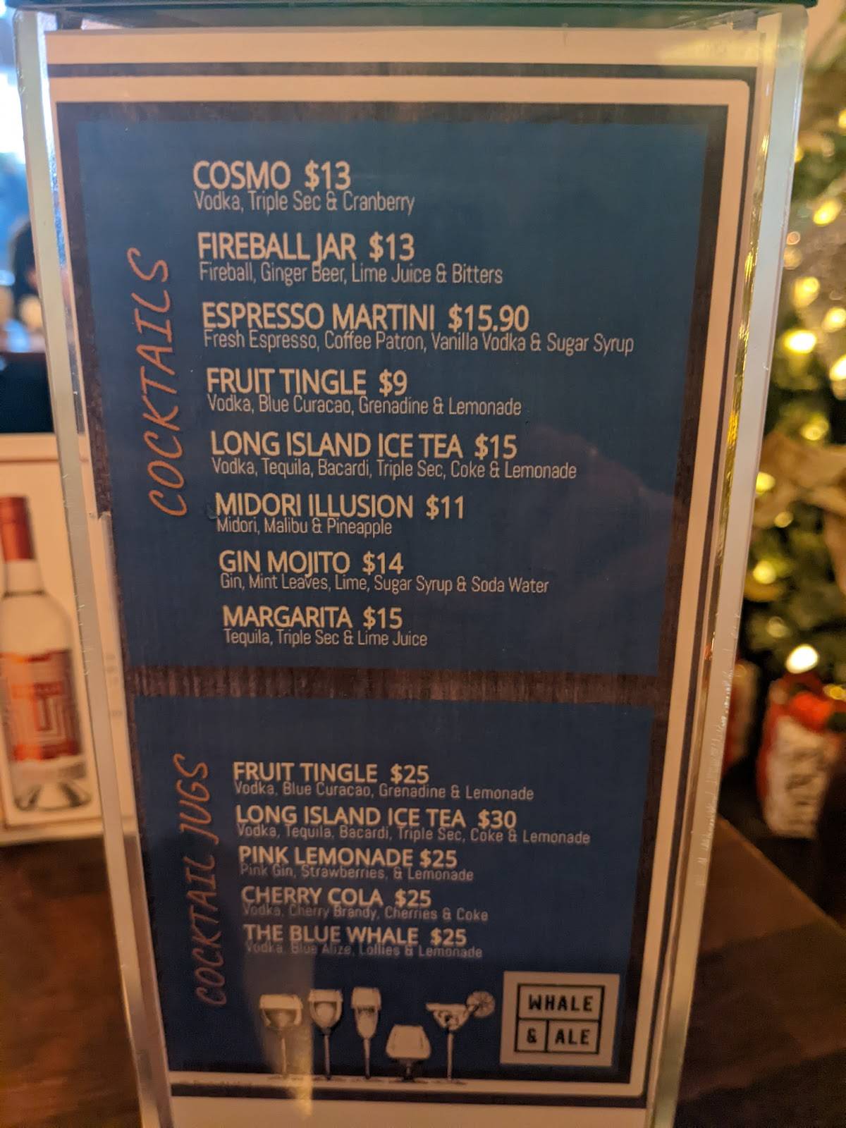 Menu at Whale & Ale restaurant, Clarkson