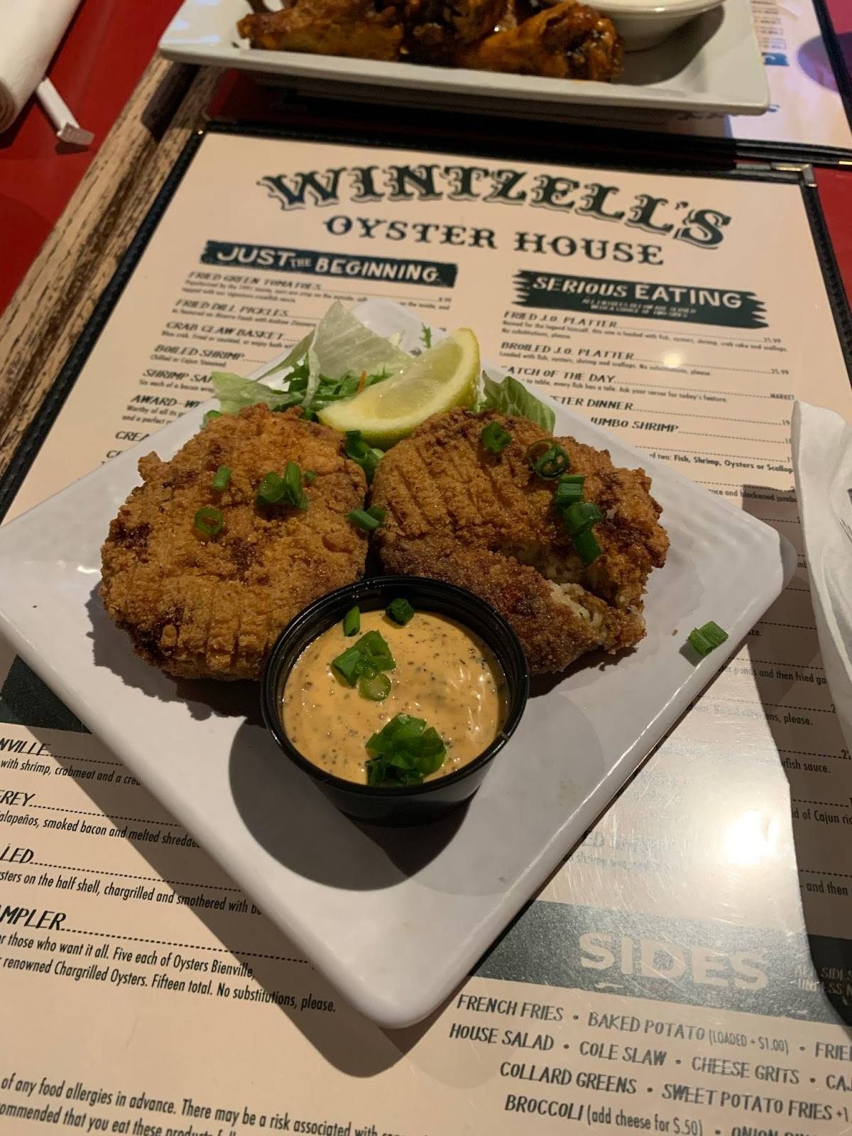 Menu at Wintzell's Oyster House restaurant, Montgomery, 105 Commerce St