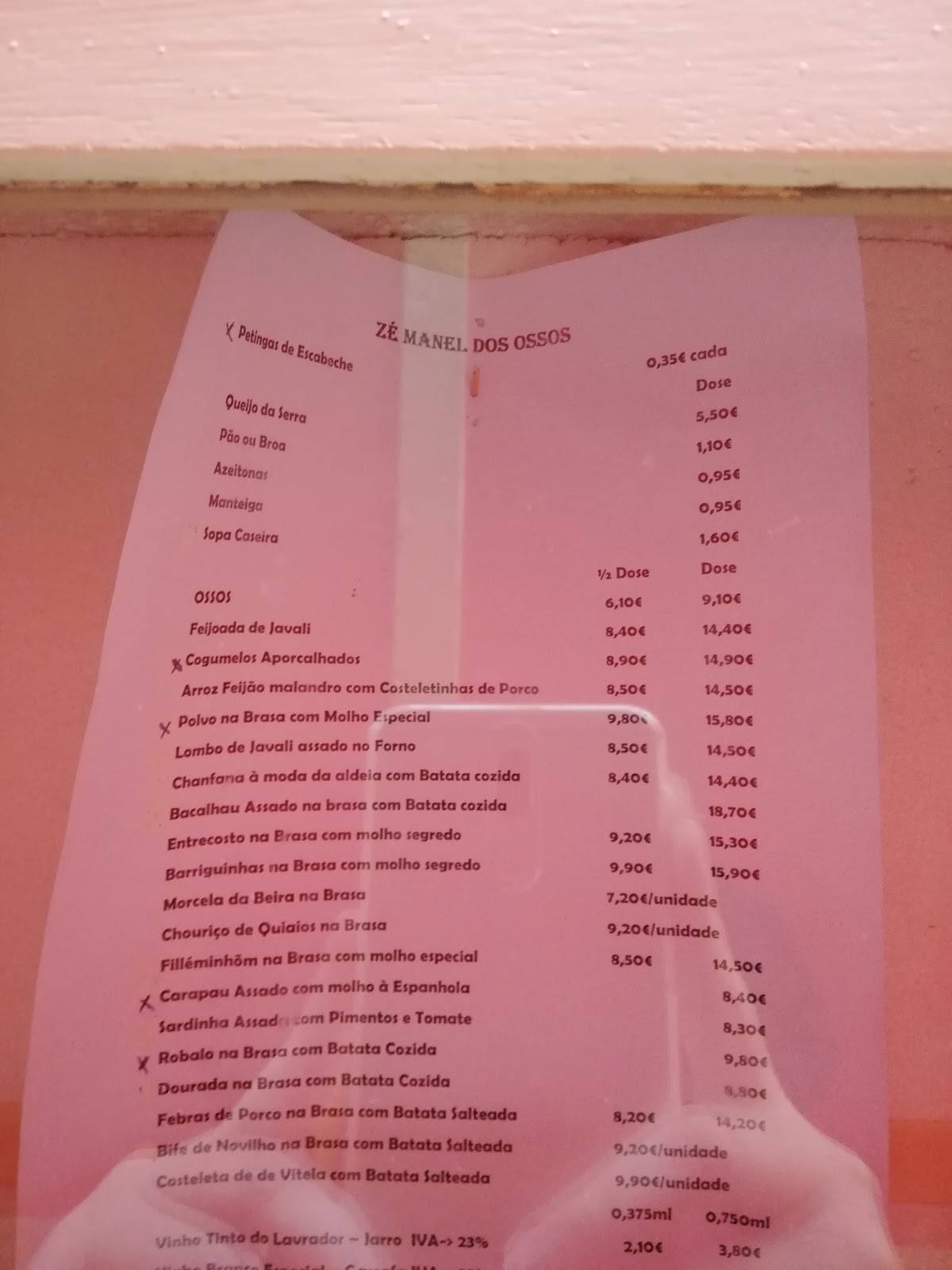Menu at Restaurante Zé Manel dos Ossos, Coimbra