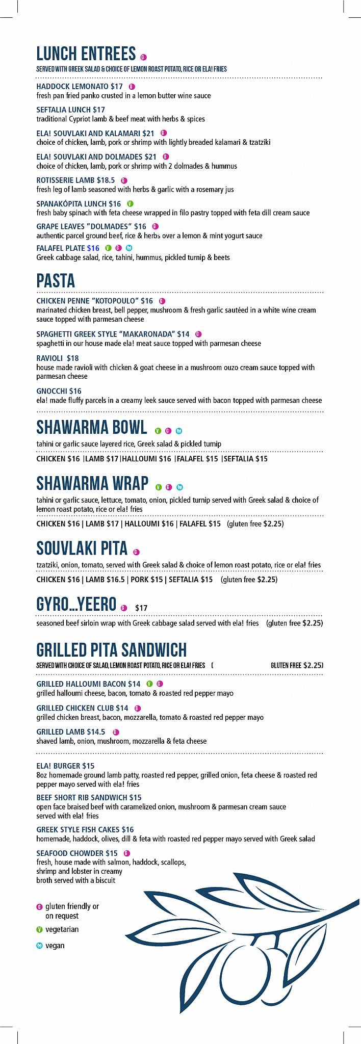 Menu at ela! Greek Taverna Restaurant, Halifax