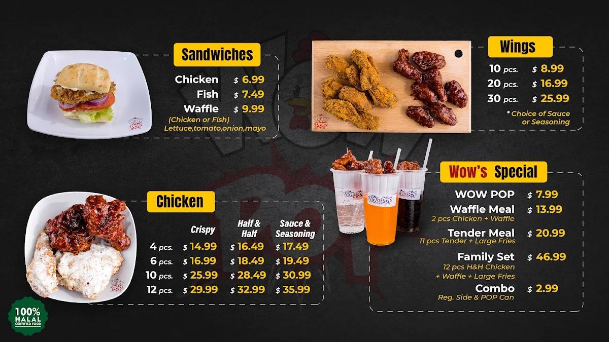 Menu au wow pop chicken and bubble tea restaurant, Edmonton