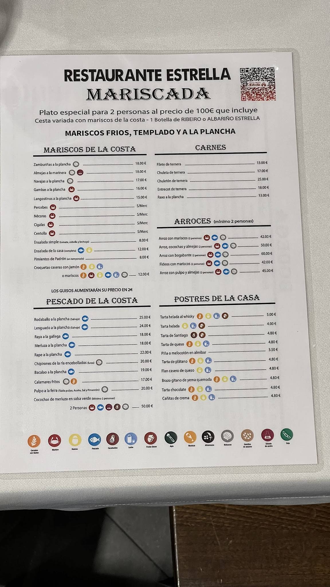 Carta de Restaurante Estrella, Bueu