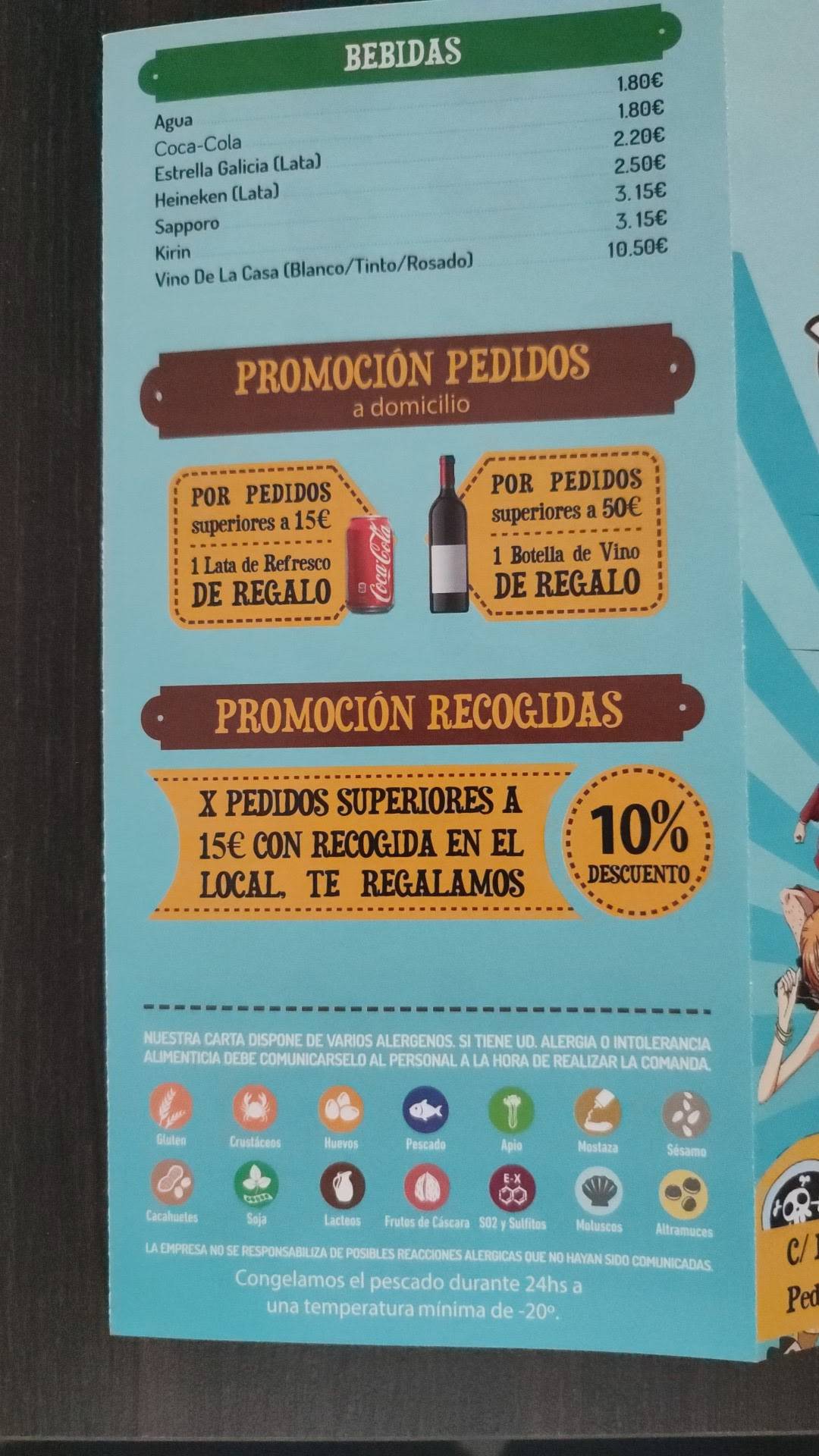 Carta de Restaurante Japones One Piece, Palma de Mallorca, Carrer de ...