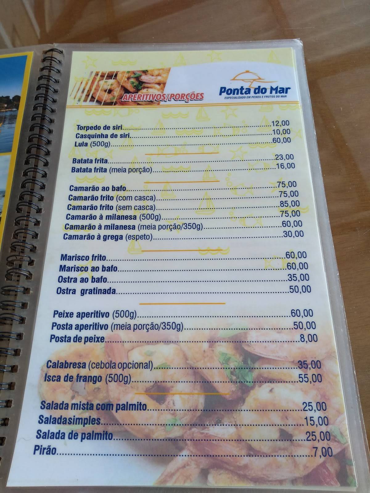 Menu em Restaurante Ponta do Mar, São José