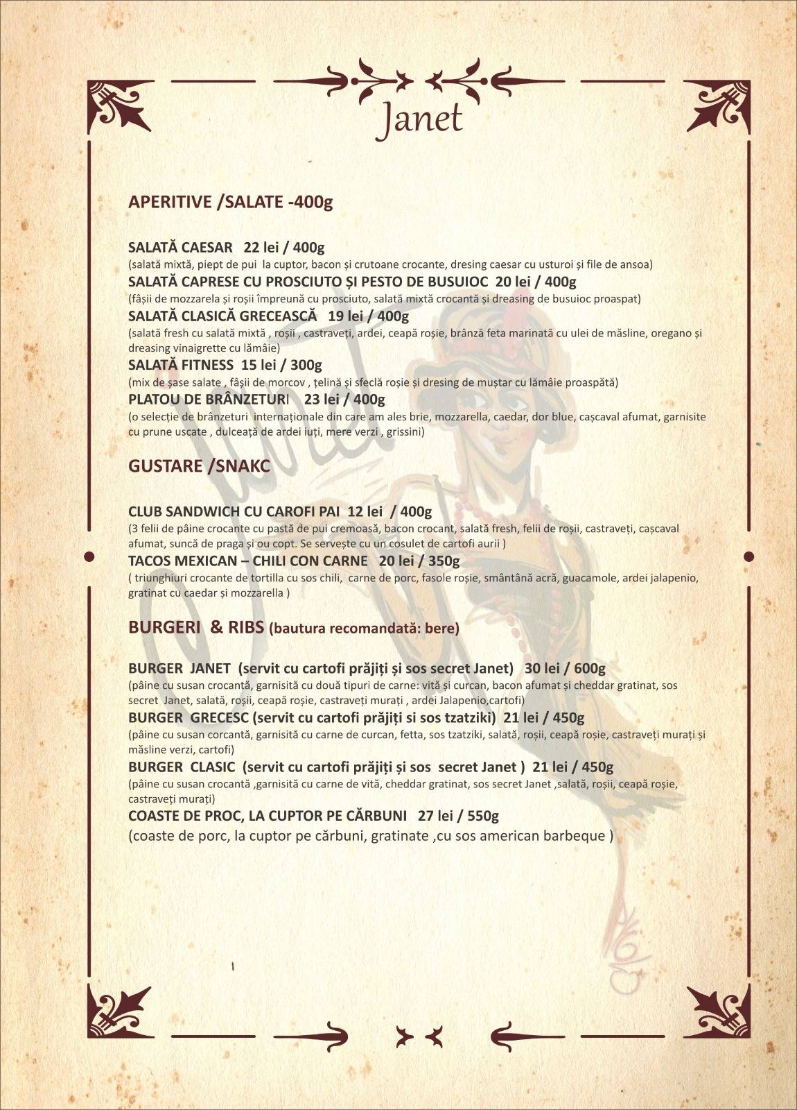 Menu at Restaurantul Janet, Câmpulung