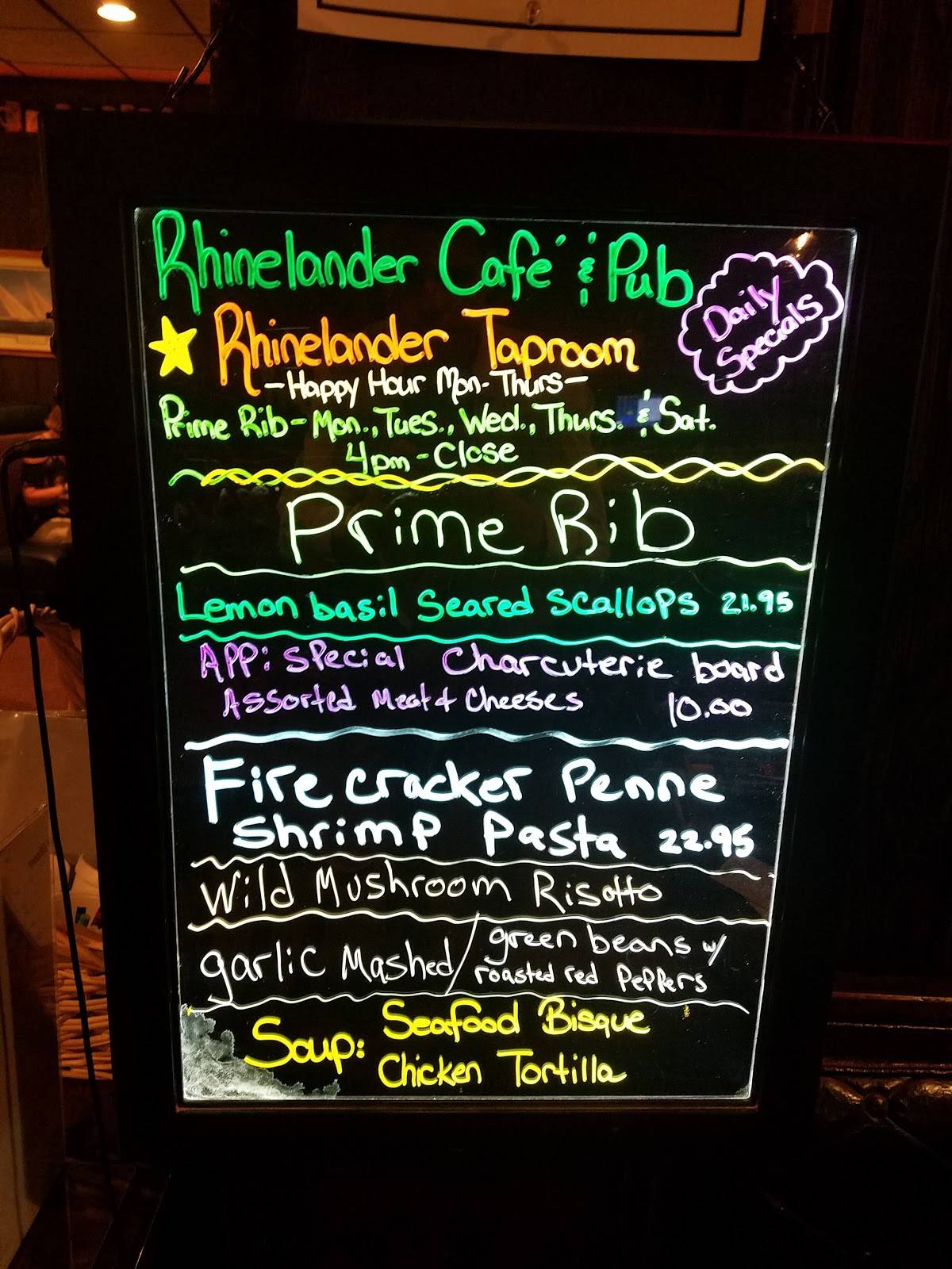 Menu at Rhinelander Cafe & Pub, Rhinelander