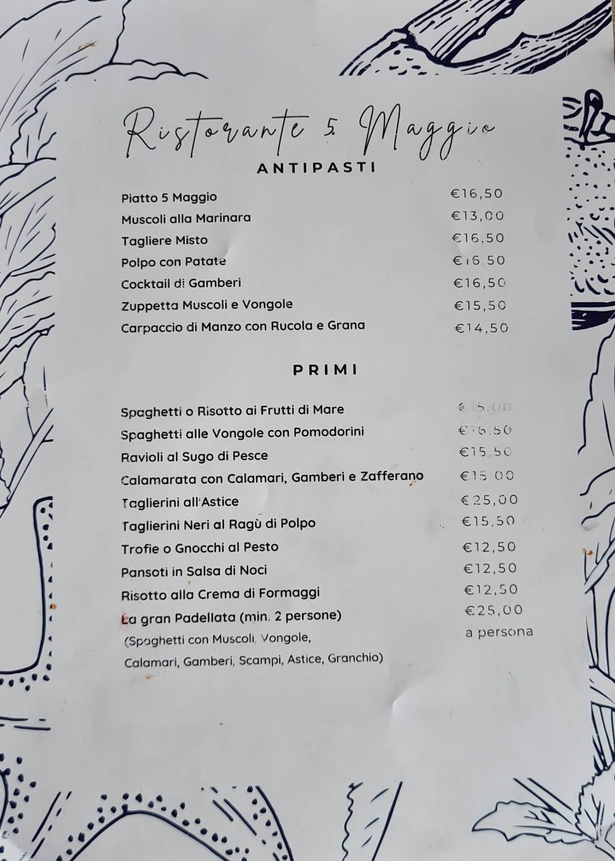 Menu da Ristorante 5 Maggio, Genova