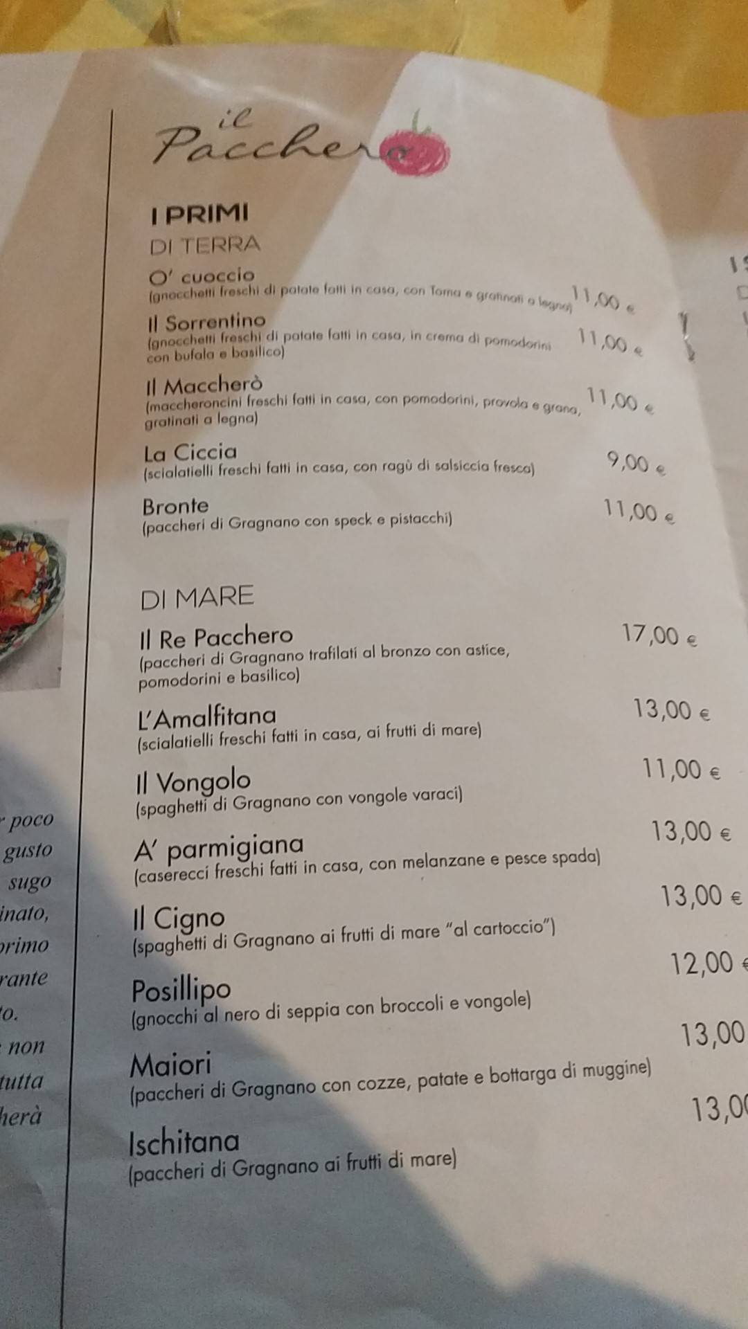 Menu da Il Pacchero ristorante, Giaveno