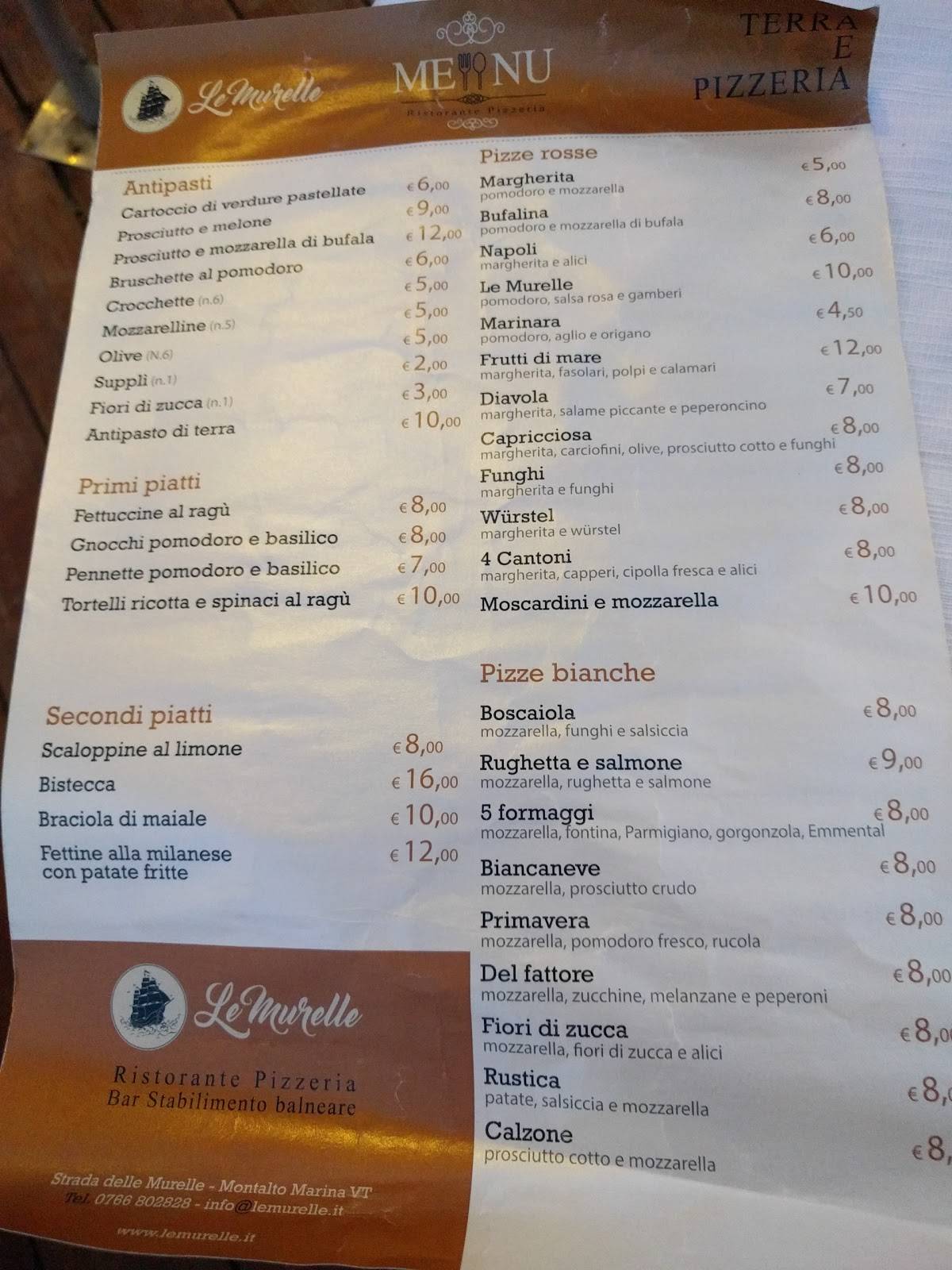 Menu da Ristorante Le Murelle, Montalto Marina