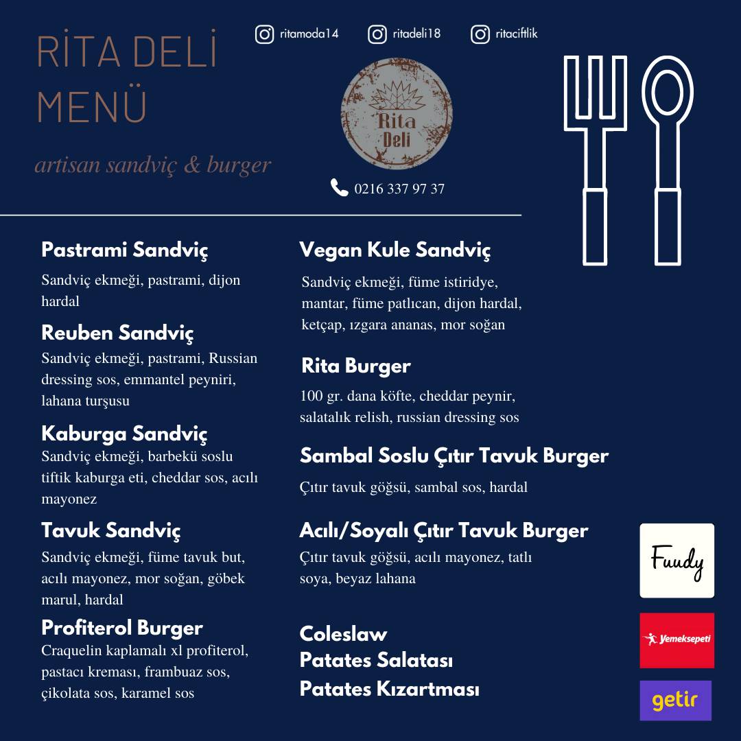 Menu at Rita Deli, Istanbul
