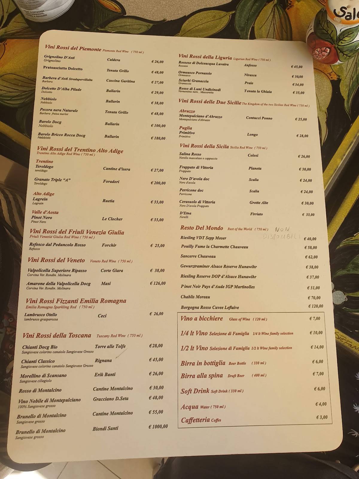 Speisekarte von Rocco e i suoi fratelli restaurant, Rapallo