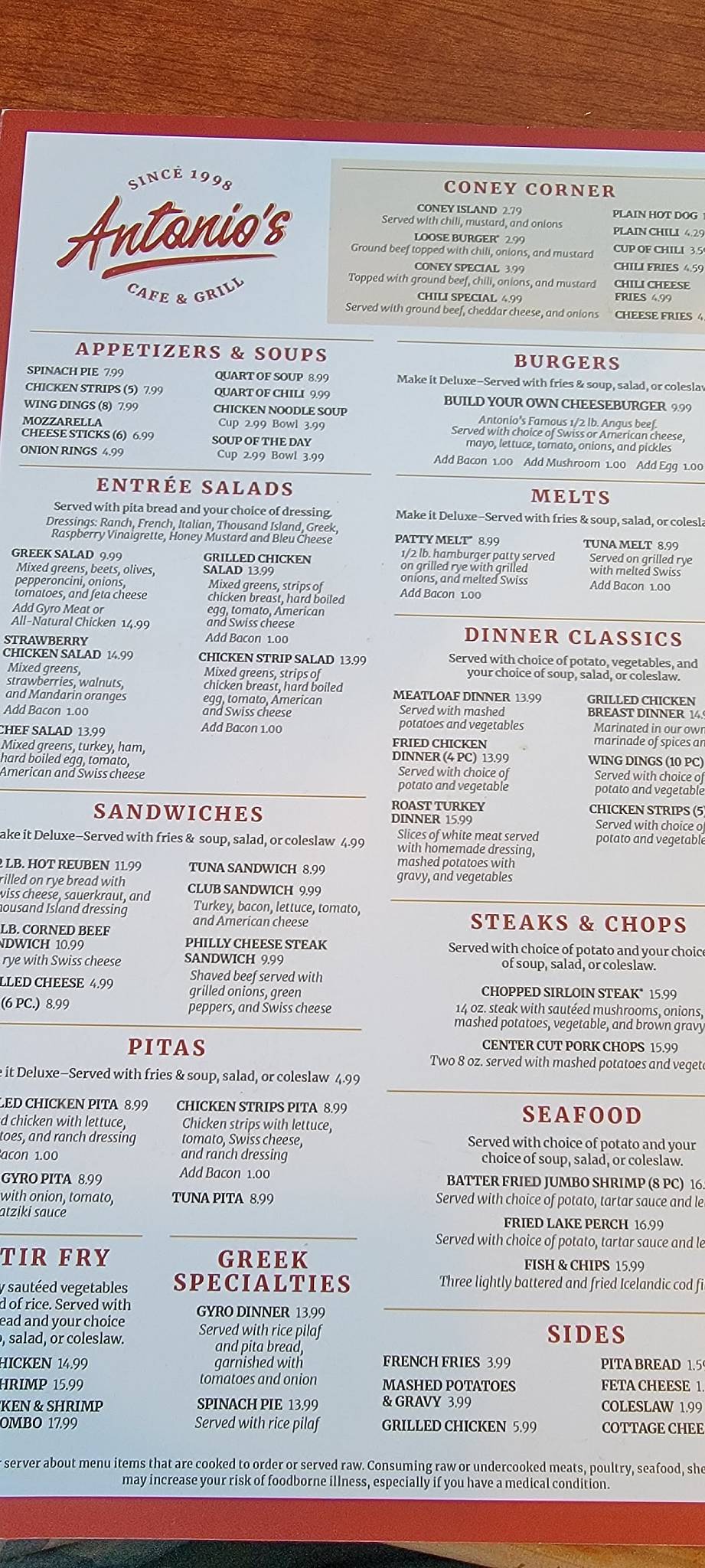 Menu at Antonio's Cafe & Grill, Rochester Hills
