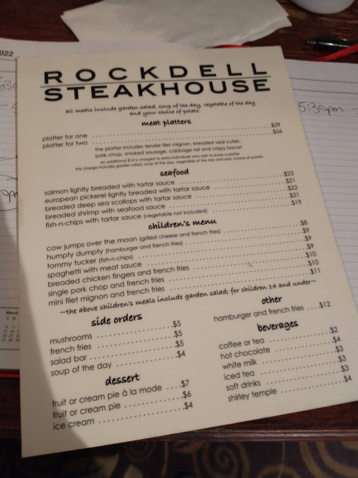 Menu at Rock Dell Steak House steakhouse, Collingwood