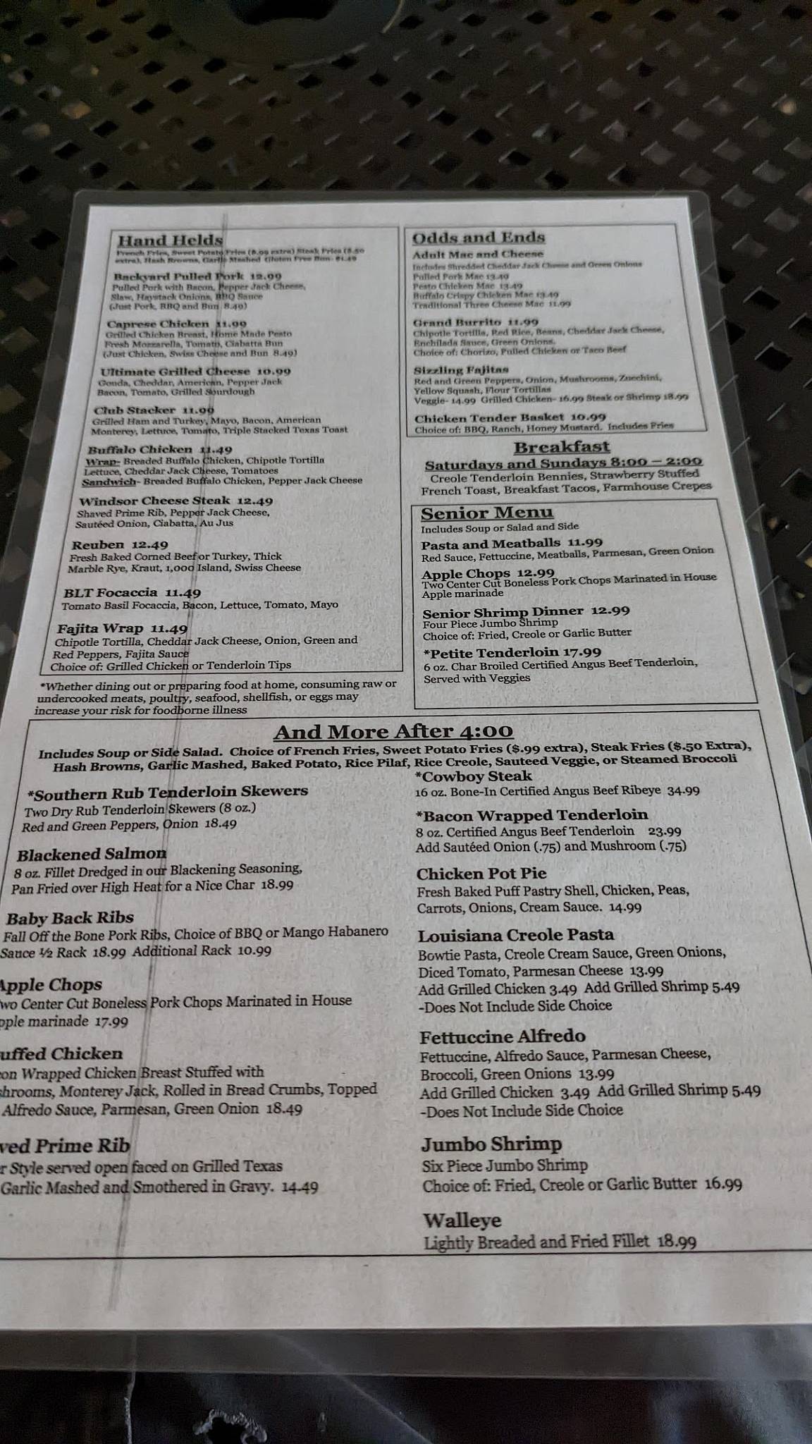 Menu at Rodeside Grill restaurant, Windsor