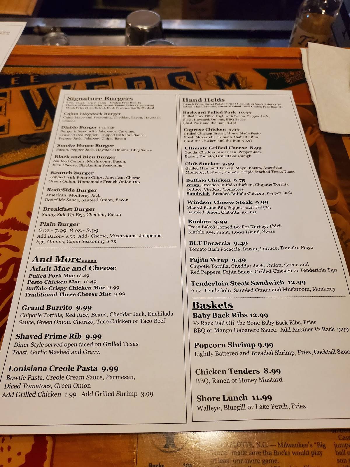 Menu at Rodeside Grill restaurant, Windsor