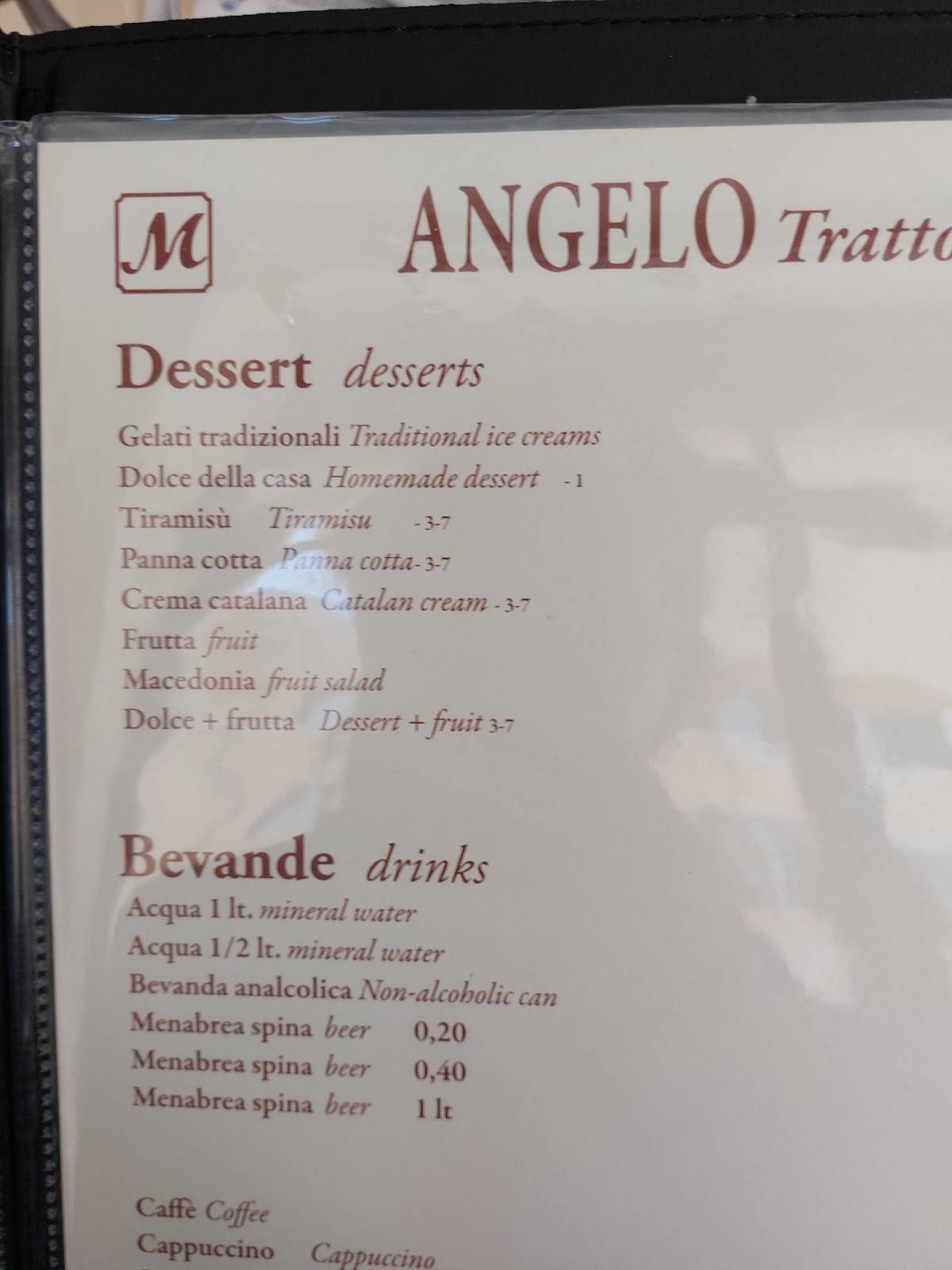 Menu da Angelo Ristorante Trattoria, Roma