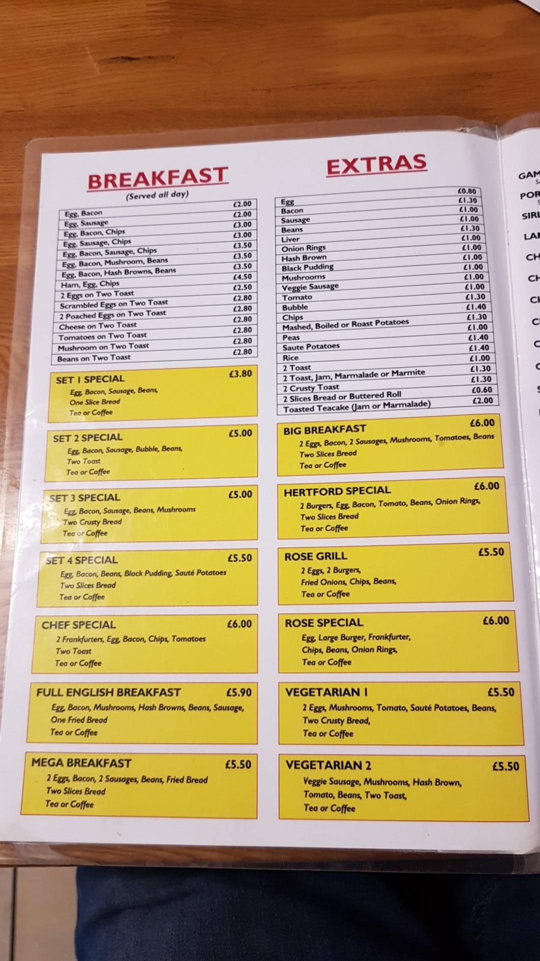 Menu at Rose Cafe, Hertford