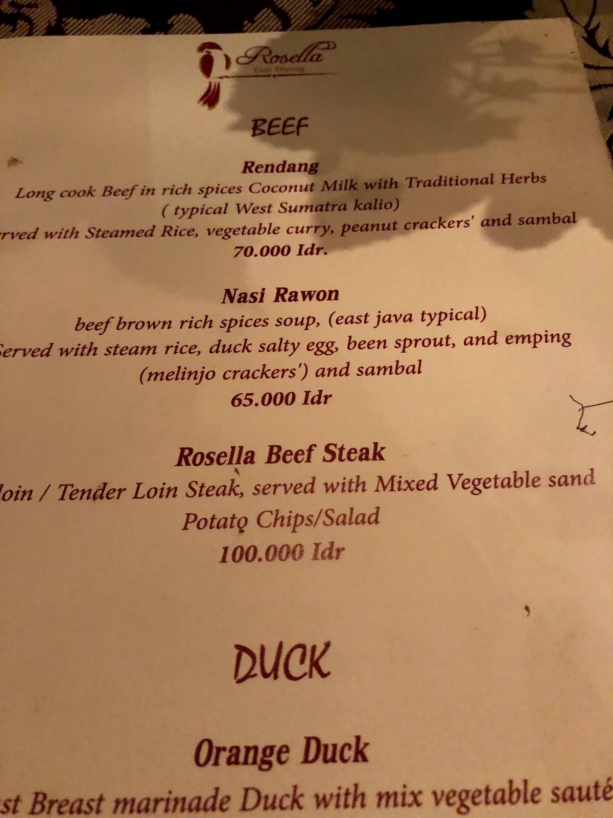 Menu at Rosella Kitchen (by Richie) Yogyakarta restaurant, Yogyakarta