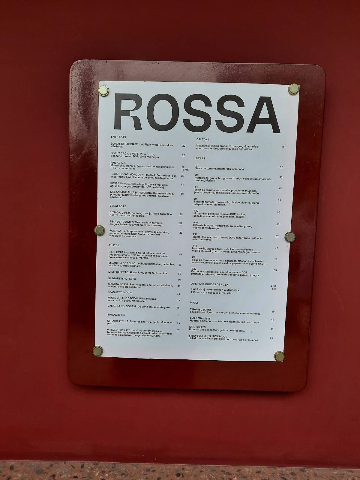 Carta del restaurante Rossa Pizza Appassionata, San Isidro