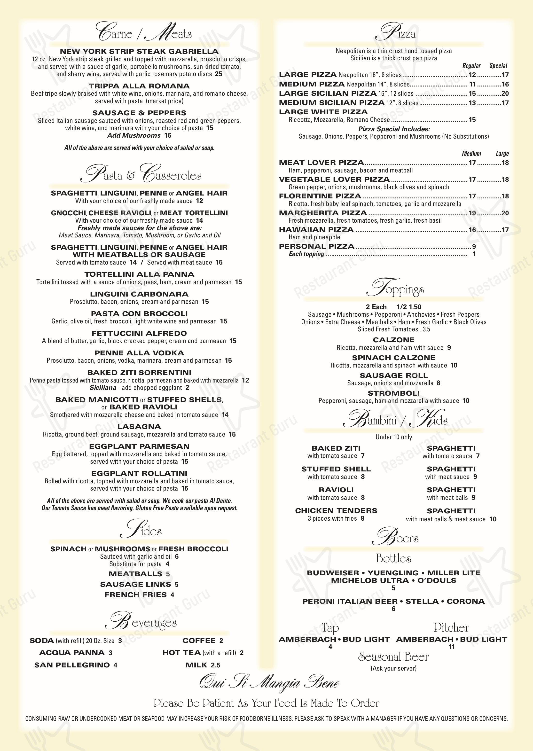 Menu at Rossi Ristorante Italiano pizzeria, New Port Richey