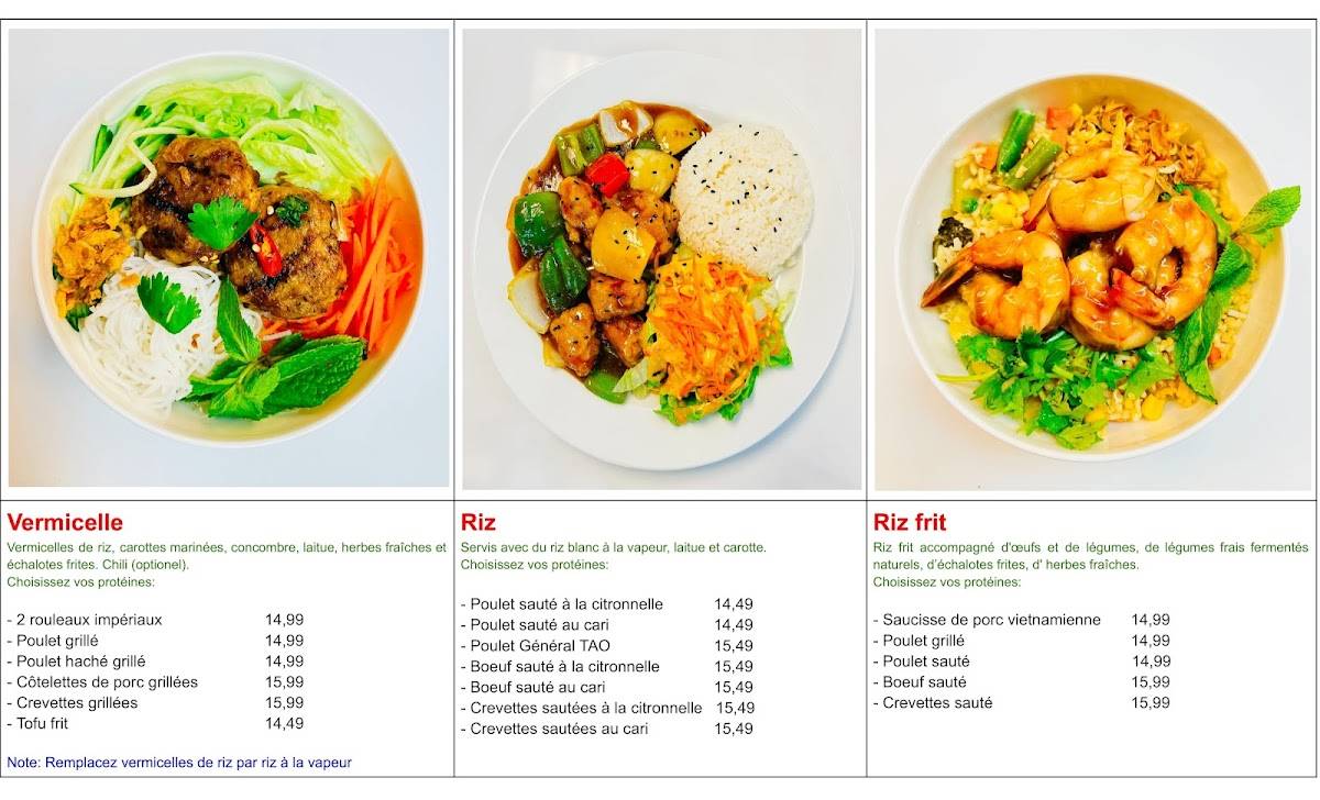 Menu au Roulo Vietnamien restaurant, Québec
