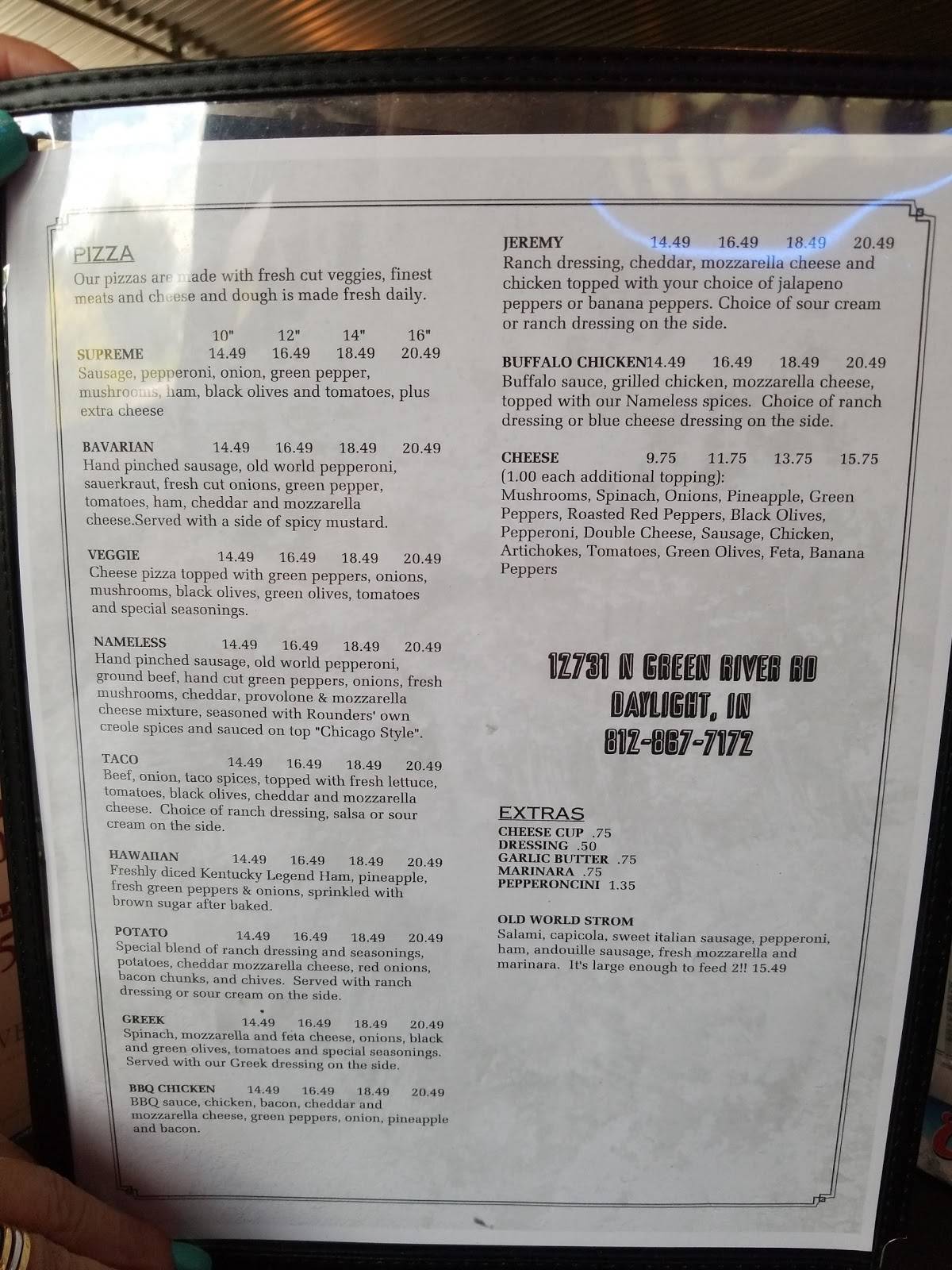 Menu at Rounders Too pizzeria, Evansville