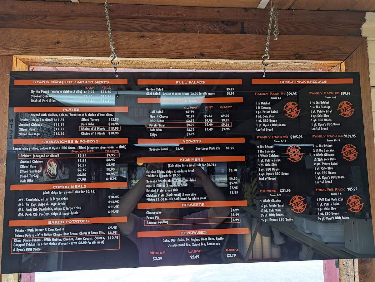 Menu at Ryan's Smoke House restaurant, Webster