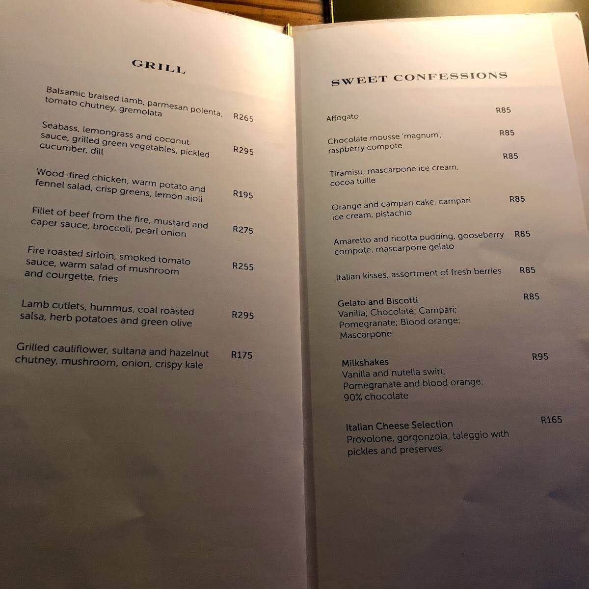 Menu at Saint Restaurant, Sandton