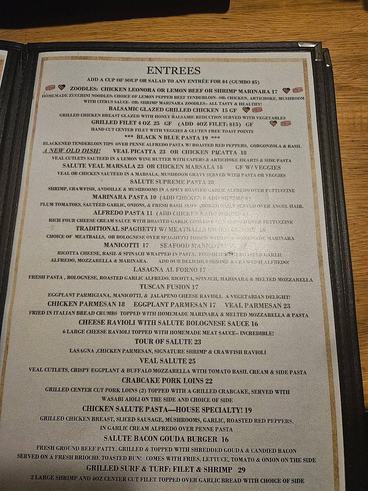 Menu at Salute Italian Restaurant, Gulfport