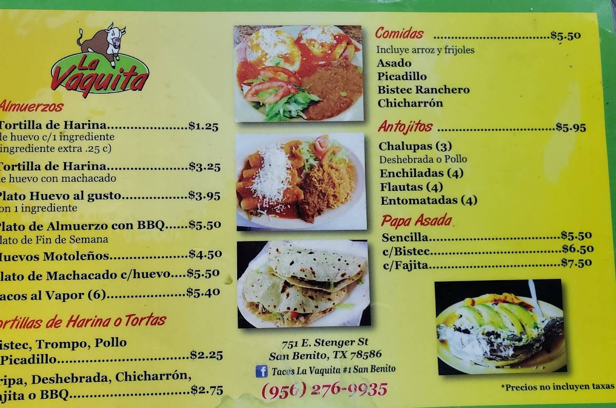 Menu at La Vaquita #1 San Benito restaurant, San Benito