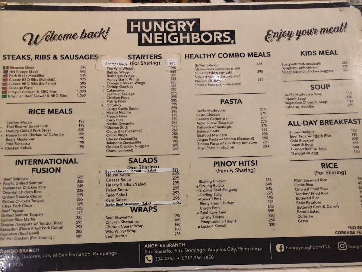 Menu at Hungry Neighbors PH CSFP restaurant, San Fernando, 69 R-9