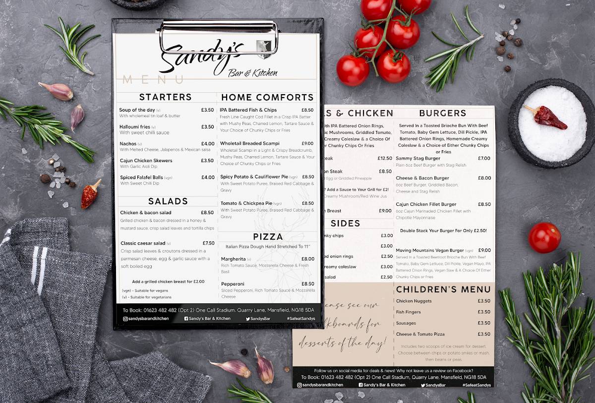 Menu at Sandy’s Bar & Kitchen, Mansfield