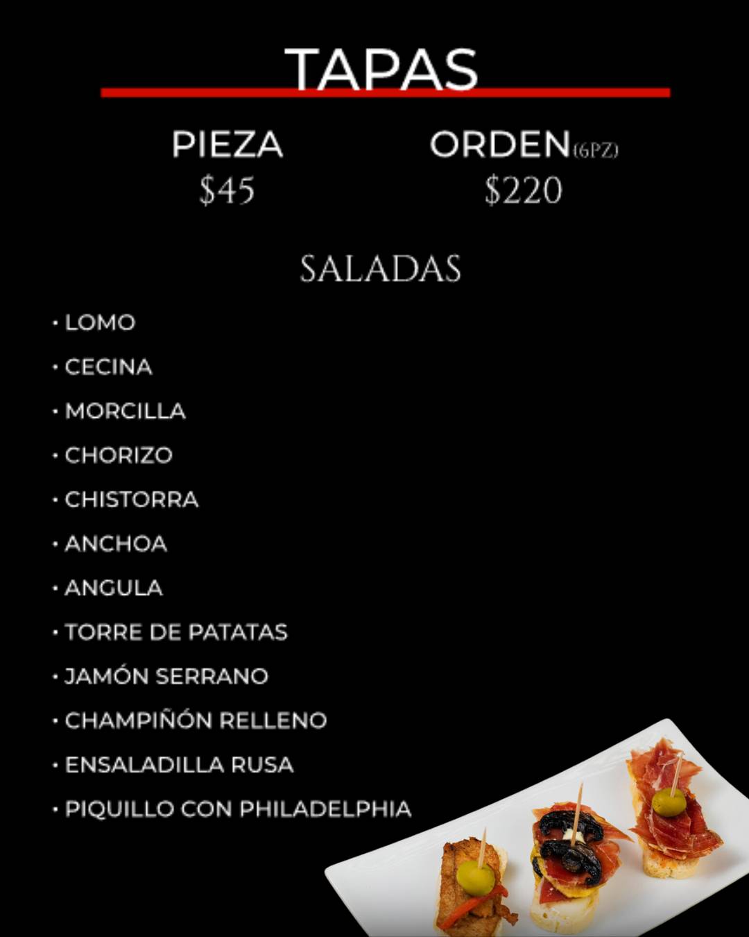 Carta de La Bota restaurante, Santiago de Querétaro