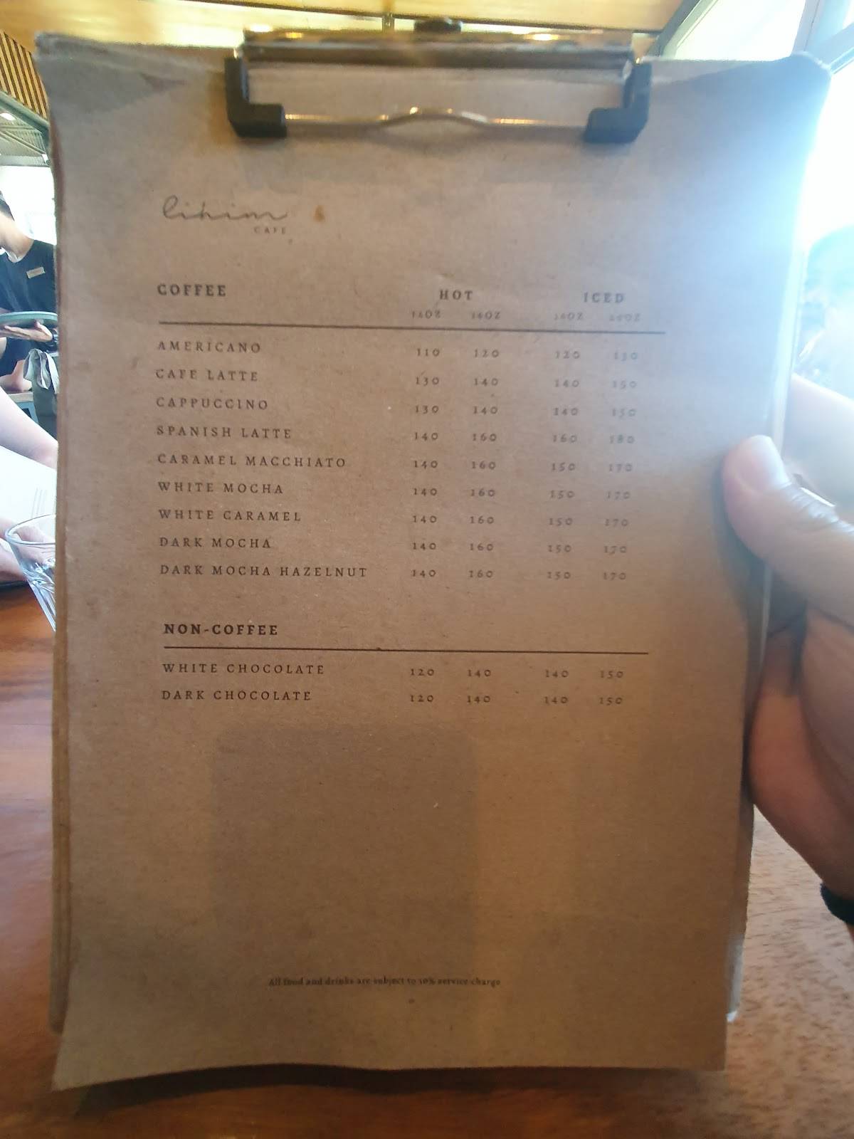 Menu at Lihim Cafe, Santo Tomas