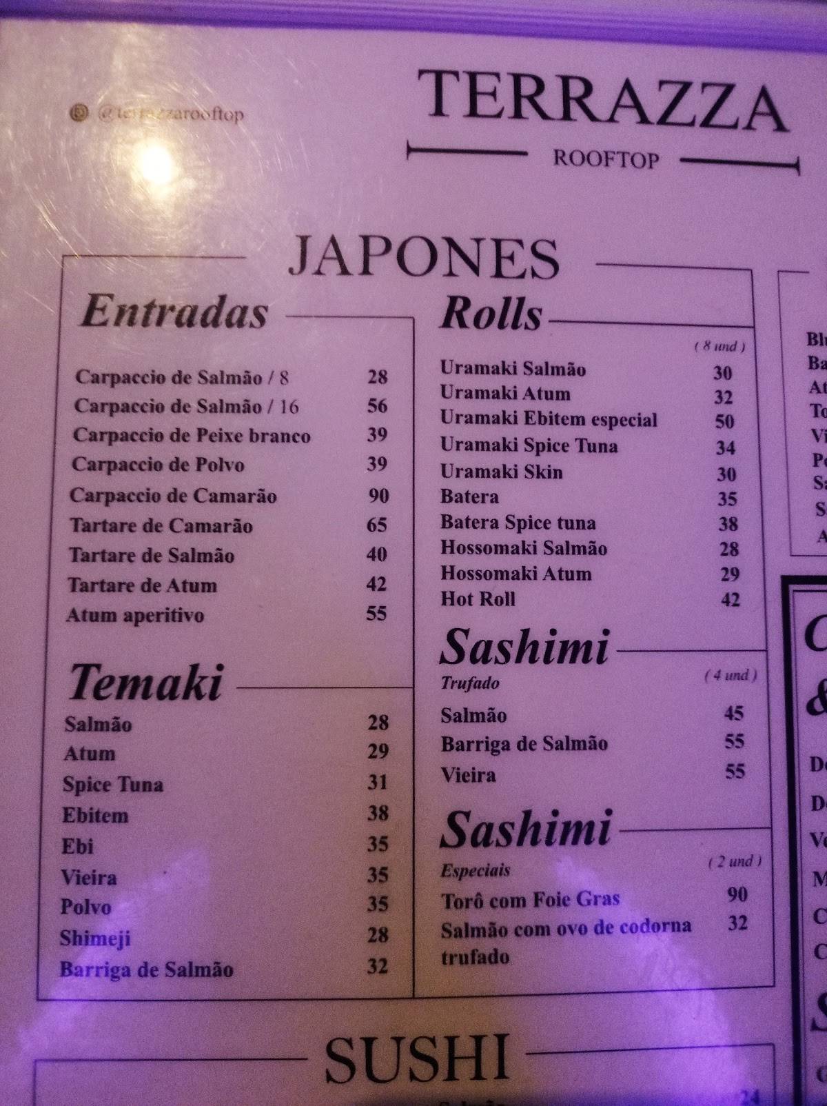 Menu em Terrazza Rooftop restaurante, São Paulo