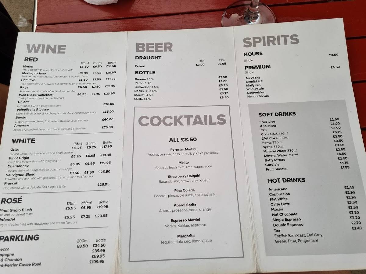 Menu at Sapori Italian Restaurant, Southport