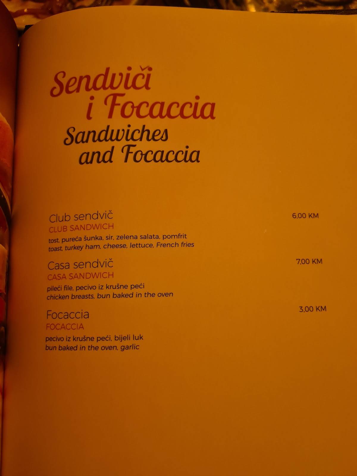 Speisekarte von Paper moon restaurant, Sarajevo